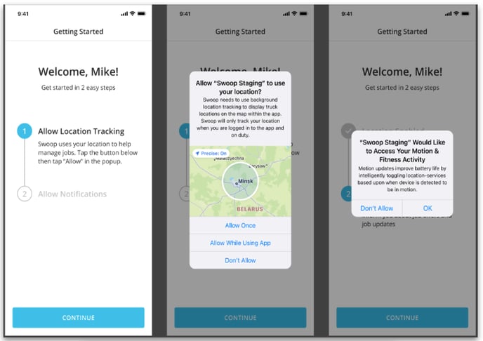 Logging into the mobile app for the first time
